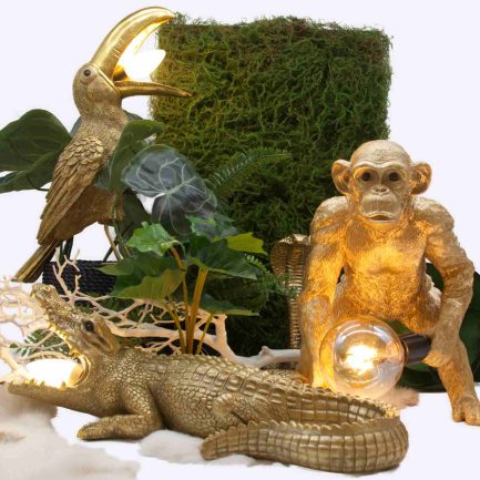 Monkey lamp “Monkey” in gold – standing ° Darwin's Daughter
